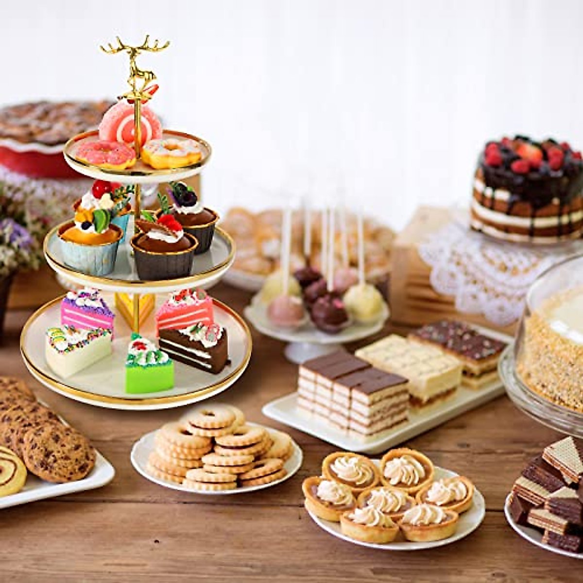 3 Tier Porcelain Cake Stand，Afternoon Tea Stand，3 Tier Cupcake Stand for Party，Dessert Table Display Set，Cupcake Stand for 24 Cupcakes，Tiered Tray Stand，Three Tier Dessert Stand