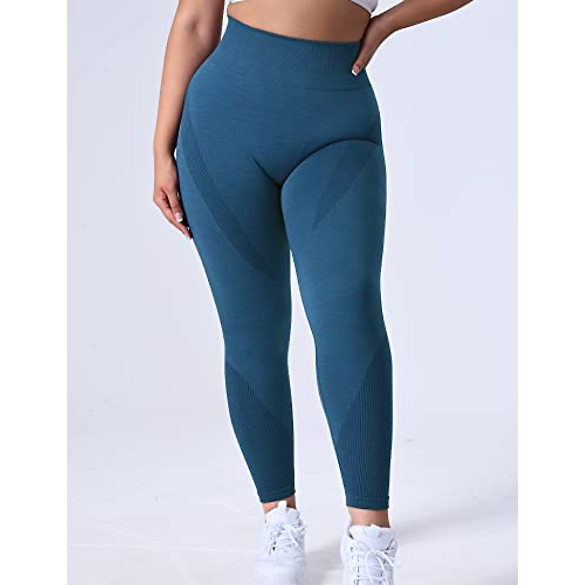 YEOREO Women Seamless Ozone Workout Leggings High Waisted Butt Lifting Recycled Yoga Pants Atlantic Blue XL