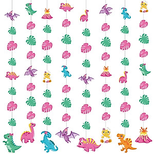 Sinload 8 Pieces Girls Dinosaur Party Decorations Pink Dinosaur Garlands Watercolor Dino Paper Cutouts Hanging Banner Decor for Girls Dinosaur Birthday Theme Baby Shower Wedding Party Supplies
