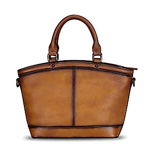 Genuine Leather Handbags for Women Satchel Top Handle Bags Handmade Vintage Crossbody Handbags Retro Tote Purse (Brown)
