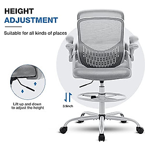 Drafting Chair - Tall Office Chair for Standing Desk Mesh Chair with Mid-Back and Height Adjustable Swivel Chair with Lumbar Support and Flip-up Armrests for Adults