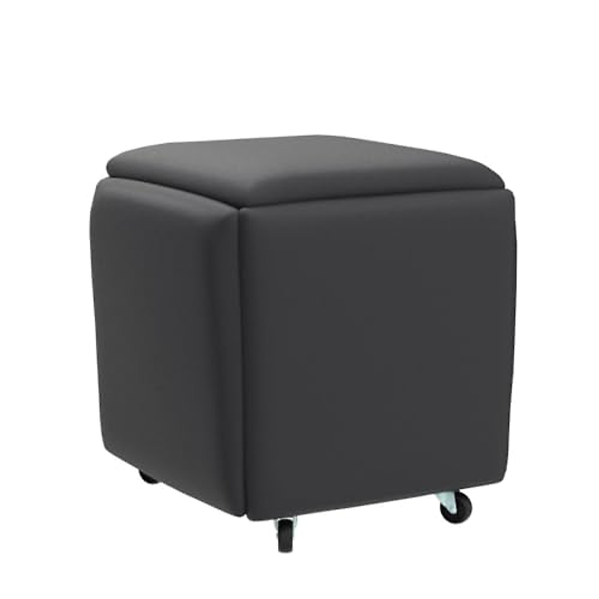 LUGSHIREE 5 in 1 Nesting Ottoman Cube Chair, Stackable Stools, Leather Square Ottoman Bench, Foot Stool with Wheels for Living Room,Dining Room 15.75x15.75x16.54 inches