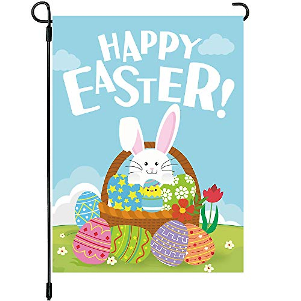 PTFNY Happy Easter Day Garden House Flags Double Sided 12 x 18 Inch Easter Yard Flag Bunny Rabbit Cute Egg Decorative Outdoor Yard & Home Decorations