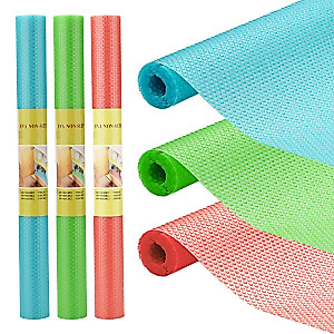 Cabinet Shelf Drawer Liner, 3 Rolls Refrigerator Pad EVA Mat Non-Adhesive Water-proof Non-Slip for Drawers, Shelves, Cabinets, Storage, Kitchen, Fridge - Washable, Durable, Strong (17.7"×59"×3)