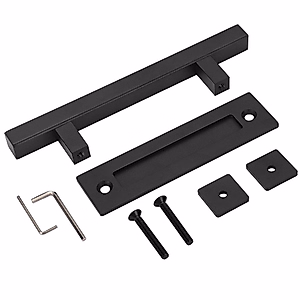 Barn Door Handle, Square 12" Barn Door Hardware Kit Pull and Push Sliding Door Handle, Rustic Two-Side Design for Barn Door, Garage Door, Closet Door, Cast Iron Black(Heavy Duty Version)