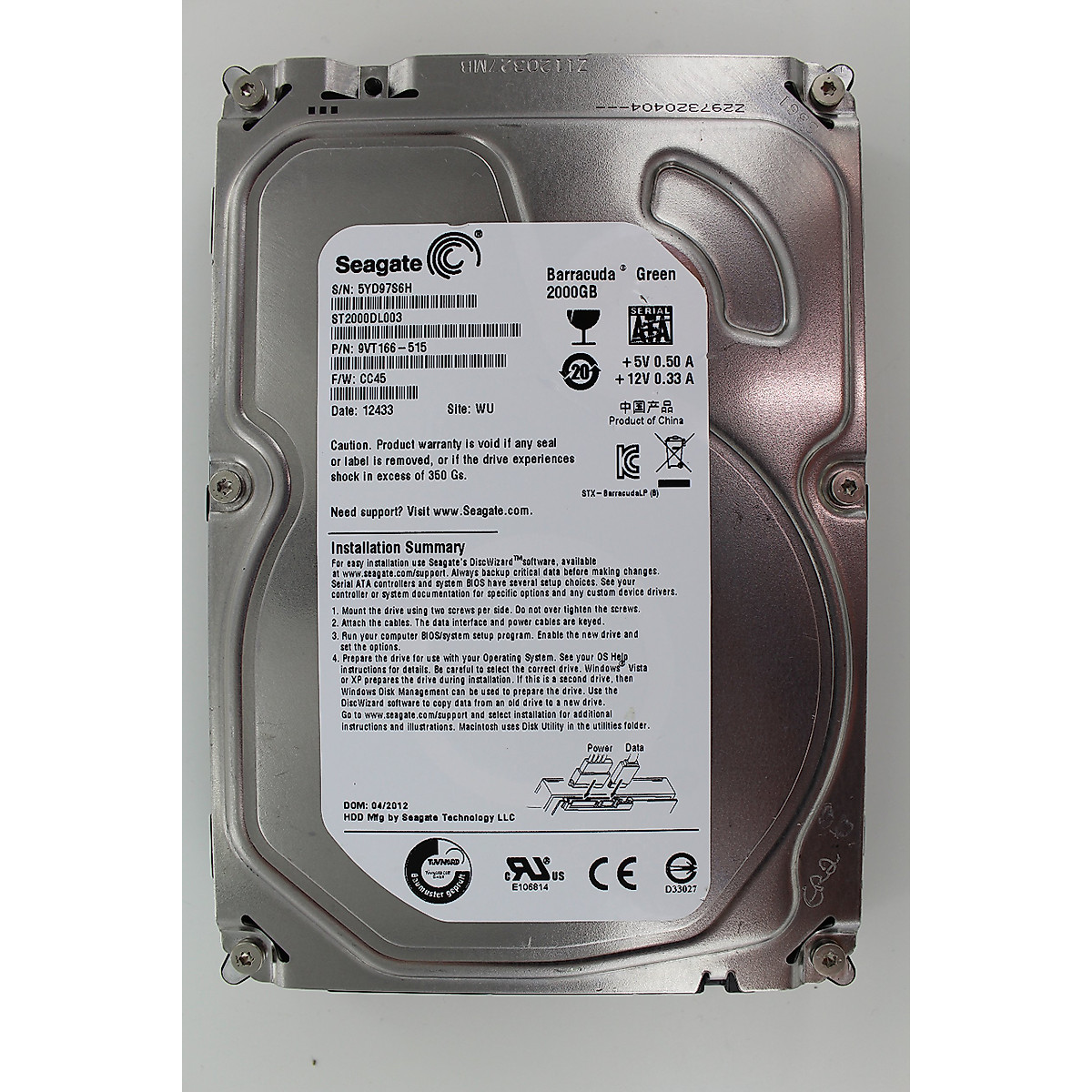Seagate Barracuda Green 2TB SATA 6Gb/s 64MB Cache 3.5-Inch Internal Bare Drive ST2000DL003