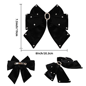 Spenlly Women Girls 8 Inch Large Velvet Hair Bows Clip Rhinestone Big Hair Bow Alligator Clip Hair Barrettes Hair Accessories (Navy)