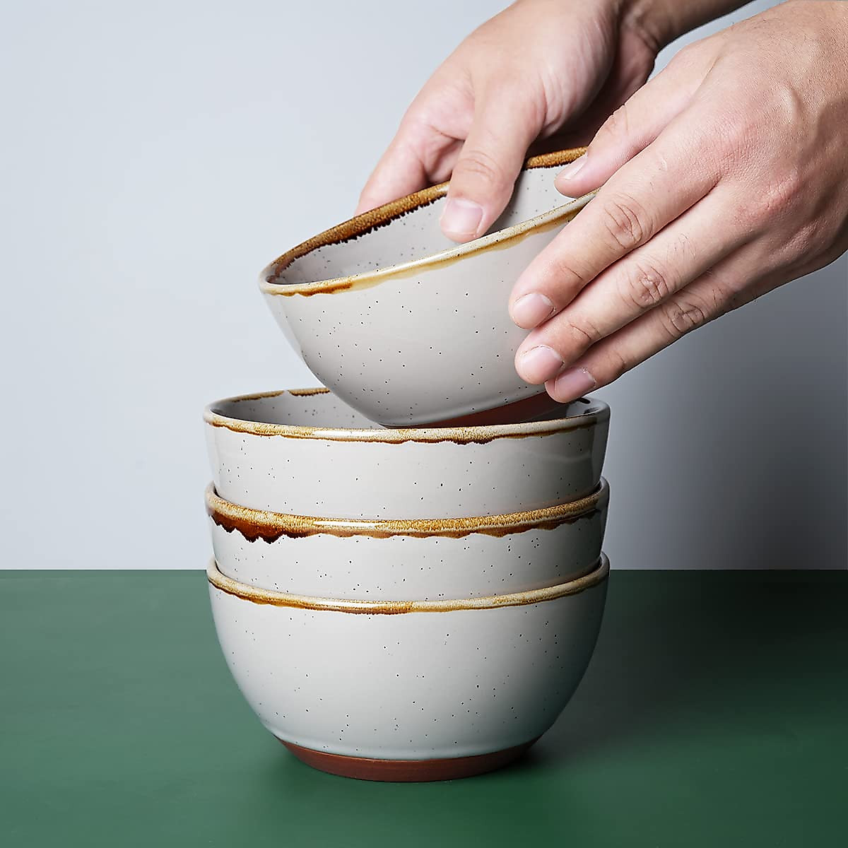 Bosmarlin Ceramic Cereal Bowl Set of 4, 26 Oz, Soup Bowl, Dishwasher and Microwave Safe (Grey, 6 in)