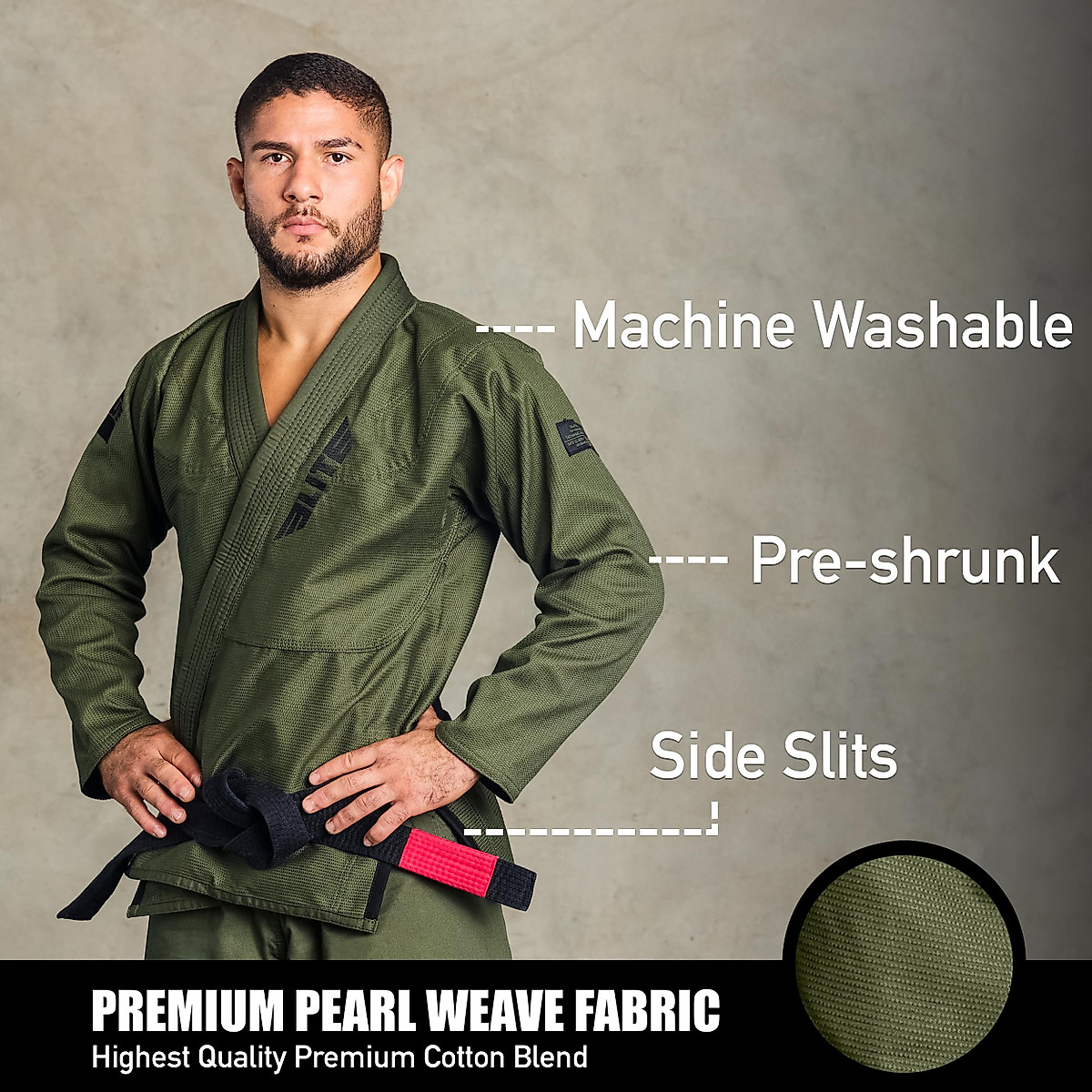 Elite Sports Bjj Gi for Men - Brazilian Jiu Jitsu Gi - Preshrunk sweat wicking Fabric - Machine washable - Free white Belt