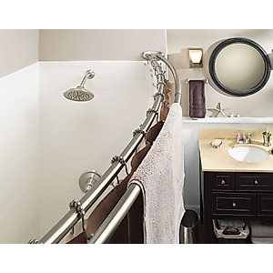 Moen Brushed Nickel Adjustable 57 to 60-inch Stainless Steel Double Curved Shower Curtain Rod, Wall Mounted with Fixed Brackets, DN2141BN