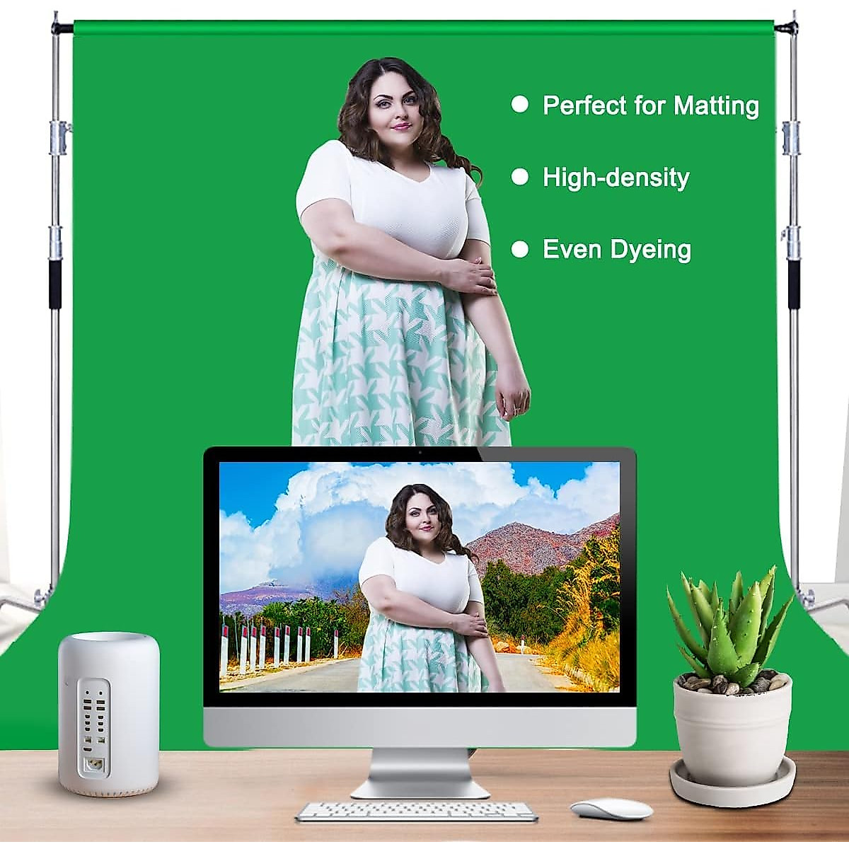 Heysliy Green Screen Kit 6.5 X 5ft, Portable 5 X 6.5 ft Green Screen Backdrop with Stand, Green Screen Stand with Small Greenscreen for Gaming Streaming