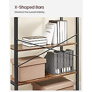 VASAGLE Bookshelf, 5-Tier Storage Rack with Steel Frame, for Living Room, Office, Study, Hallway, Industrial Style, Rustic Brown + Black, ‎11.8 x ‎31.5 x 60 inches
