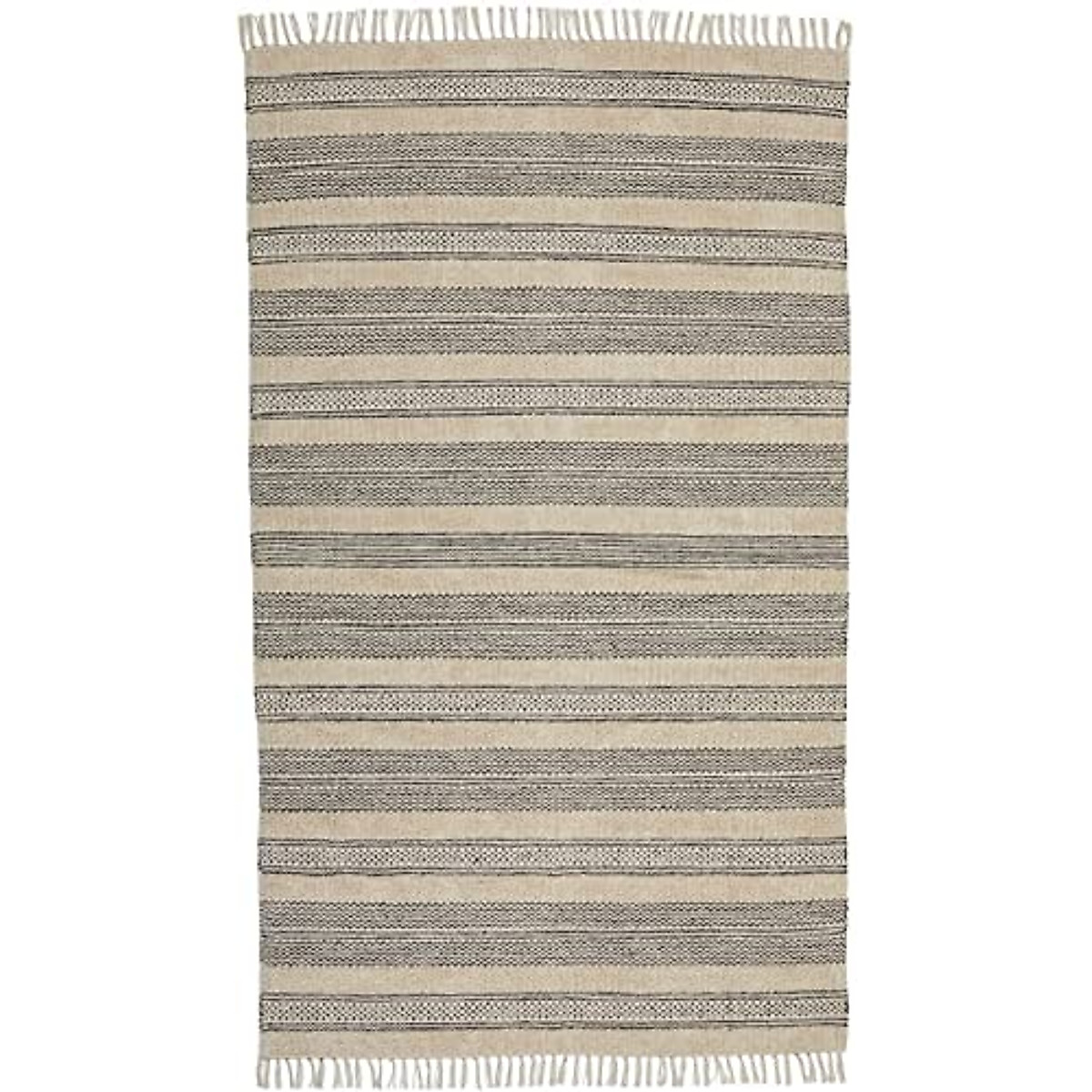 Pebble & Crane - Sheffield Rug - Woven Throw Rug - 100% Cotton - Area Rug for Kitchen, Living Room, Bedroom, and More - Tassel Trim - 3’ x 5’ - Natural and Grey