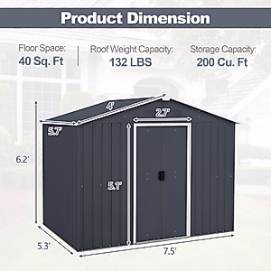 IRONMAX Outdoor Storage Shed with Floor, 7 x 5 FT Galvanized Steel Garden Shed Cabinet with Double Sliding Door & Air Vent, Utility Metal Tool Storage Shed House for Garden, Backyard, Patio, Lawn