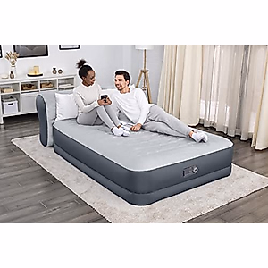 SLEEPLUX Queen Air Mattress with Headboard | Supersoft Snugable Top, Extra Durable Tough Guard | Raised Airbed with Built in Pump + USB Charger (90"x60"x29") Grey