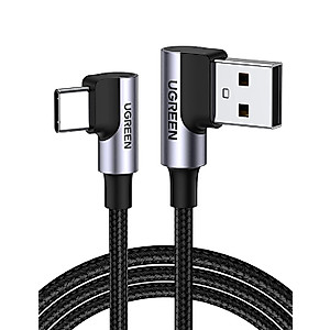 UGREEN USB to USB C Cable 90 Degree USB C Fast Charging Cord Compatible with iPhone 15/15 Plus/15 Pro/15 Pro Max/Samsung Galaxy S10/S10+/Pixel 7/6a/LG G8/G7/Pixel/Switch, etc, 1.6FT