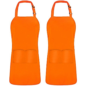 Bundle Set of Utopia Kitchen Flour Sack Tea Towels 12 Pack, 28" x 28" Ring Spun 100% Cotton Dish Cloths and Utopia Kitchen Unisex Adjustable Bib Apron with 2 Pockets Orange