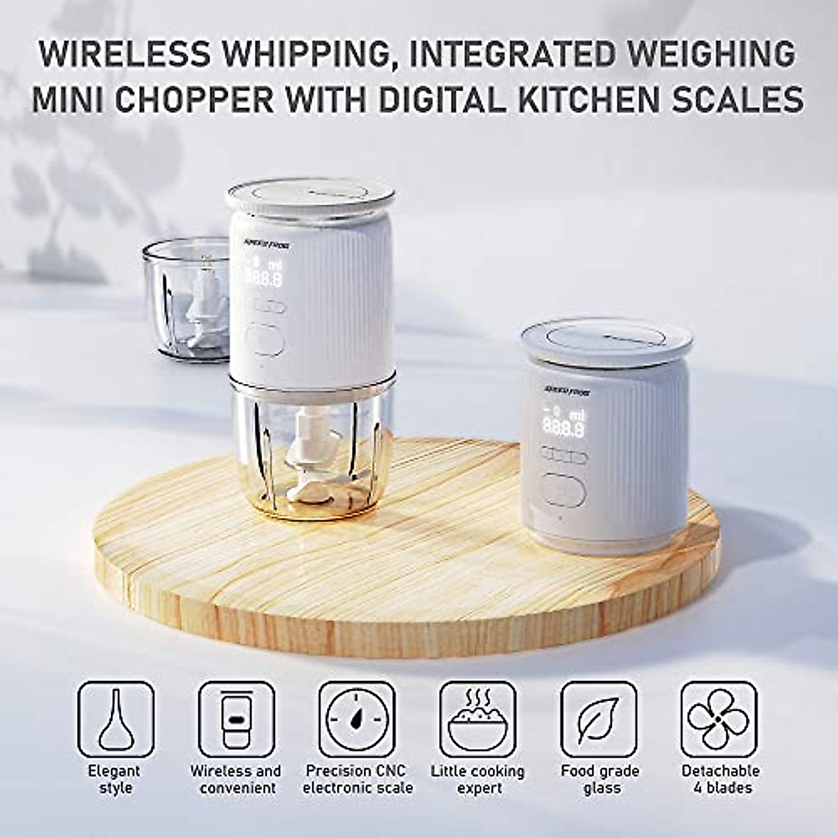 Baby Food Maker | Baby Food Processor with Kitchen Scale, Wireless Portable Food Chopper Electric, Suitable for Meat, Vegetables, Fruits, Spices, Baby Food (300ML)