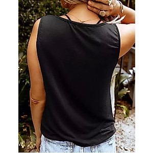 Summer Sexy V Neck Tank Tops for Women Casual Loose Fit Sleeveless T Shirts Country Music Ring Hole Basic Shirts Tanks(Guitar/Black,L)