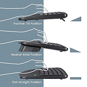 Perixx PERIDUO-606 Wireless Mini Ergonomic Keyboard with Portable Vertical Mouse - Adjustable Palm Rest Stand - Membrane Low Profile Keys - US English