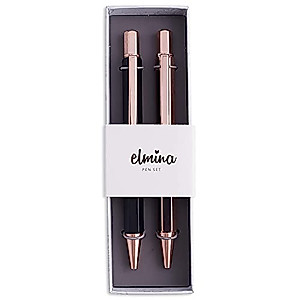 Rose Gold Black Luxury Ballpoint Pen Gift Set for Women - Black Ink Smooth Writing Pens - Nice Refillable Bullet Pen Set for Journaling and Note Taking