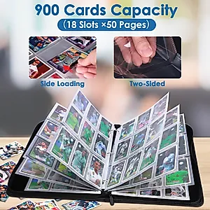 900 Pockets Card Binder, Trading Card 9 Pocket Durable Card Holder Album, Baseball Card Protectors for Yugioh, MTC,TCG, Game Cards, Sports Cards (Black)