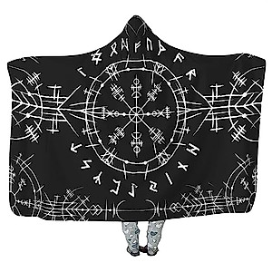 Viking 3D Printing Hooded Blanket Keeps Warm And Soft Viking Vegvisir Compass Unisex Winter Wearable Hooded Blanket Double Thickened Plush Wool Blanket ( Color : Blanket , Size : 80x60in/150x200cm )