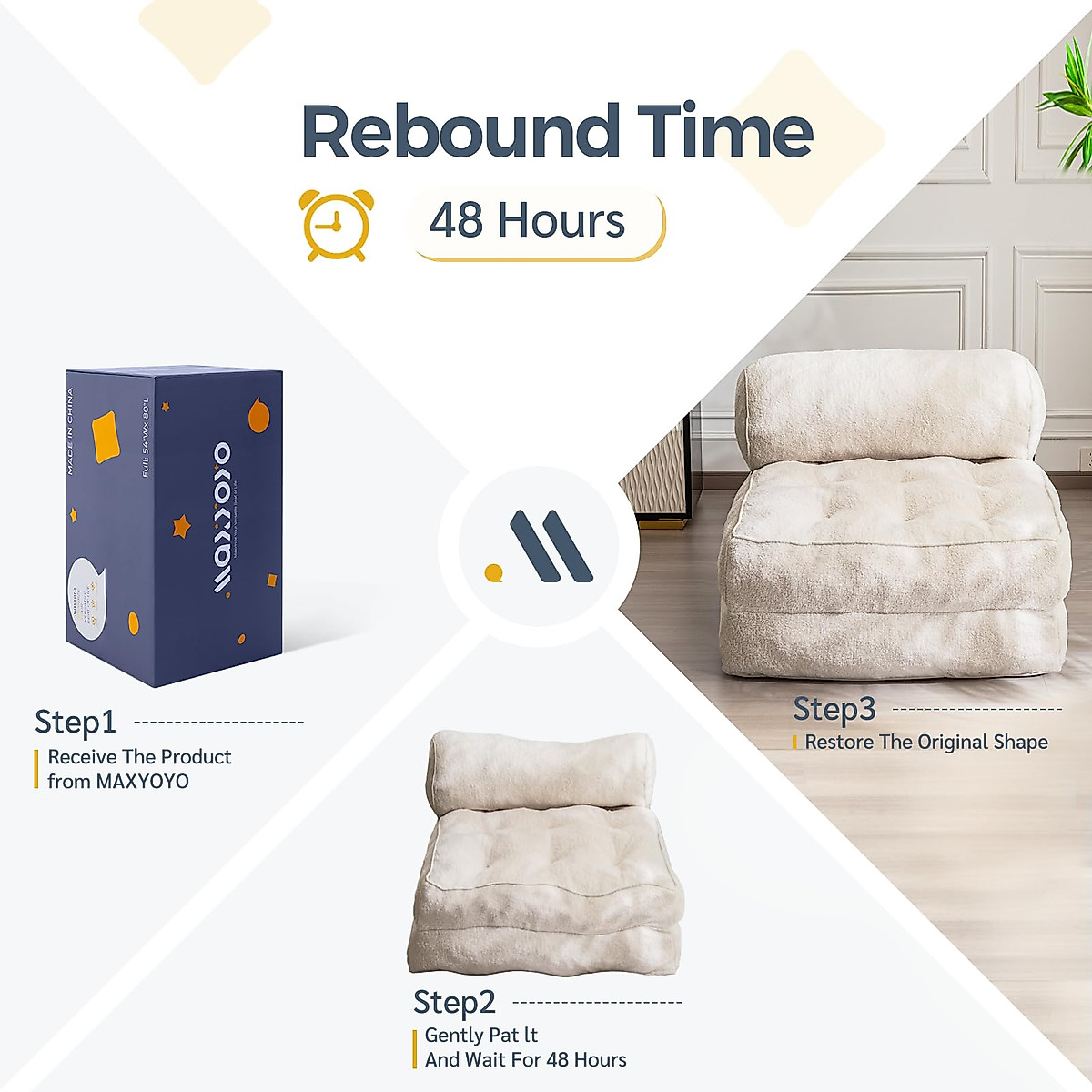 MAXYOYO Folding Sofa Bed, Boucle Sleeper Chair with Bolster Pillow, Convertible Fold Out Chair Bed, Floor Sofa Lounge for Living Room Bedroom, Beige