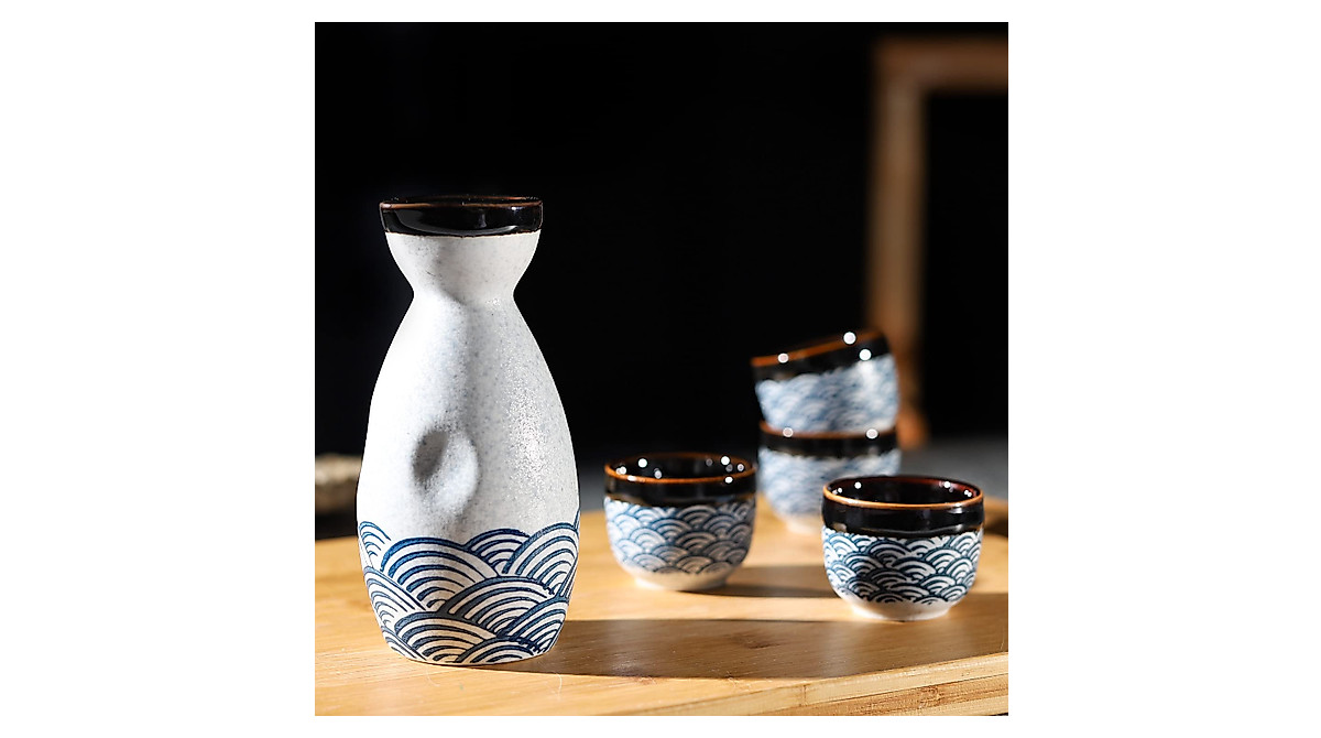 Japanese Ceramic Sake Set (7 Pcs) for Hot & Cold Sake