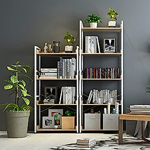 4NM Open Shelf 5-Tier Industrial Bookshelf Storage Shelves Vintage Bookcase Standing Racks for Home Office Pantry Closet Kitchen Laundry - Natural and White