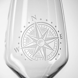 Rolf Glass Compass Star All Purpose Wine Stemmed Wine Glass 19.5 Ounce Set of 4 | Lead-free Glassware | Nautical-Themed with Intricate Compass Star Design | Stylish Drinkware for Wine Lovers