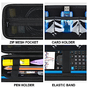 Supmay Hard Carrying Case for Texas Instruments TI-Nspire CX II CAS/TI-Nspire CX II Color Graphing Calculator, Storage Holder with Mesh Pockets for Charger Cable, User Manual and More, Black