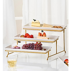 LAUCHUH 3 Tier Serving Stand with Porcelain Bowls, Oval Shape, Ideal for Food Presentation, Dishwasher Safe