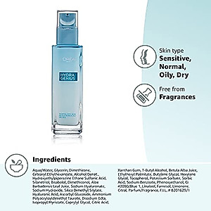 L'Oreal Paris Skincare Hydra Genius Daily Liquid Care Oil-Free Face Moisturizer for Normal to Dry Skin, Hyaluronic Acid Moisturizer for Face with Aloe Water and Hyaluronic Acid, 3.04 fl. oz.