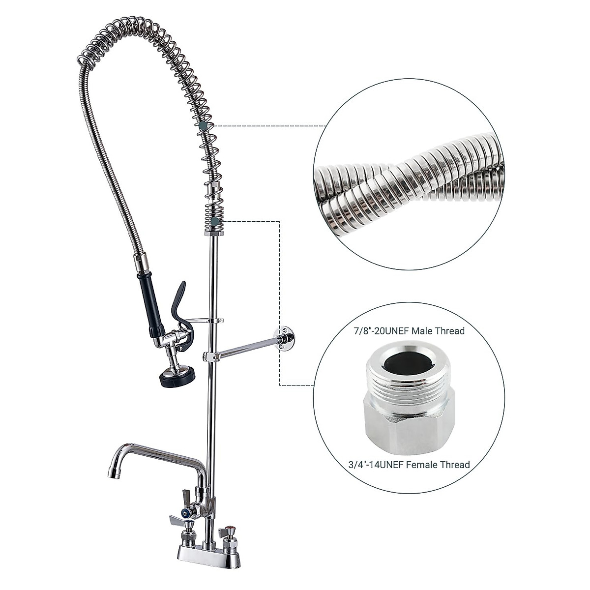 Phivan Commercial Faucet Parts 38" Commercial Sink Faucet Sprayer Hose Stainless Steel Pre-rinse Sprayer Hose Replacement Kit for Most Commercial Dish Spray Flexible Hose Restaurant Industrial Kitchen