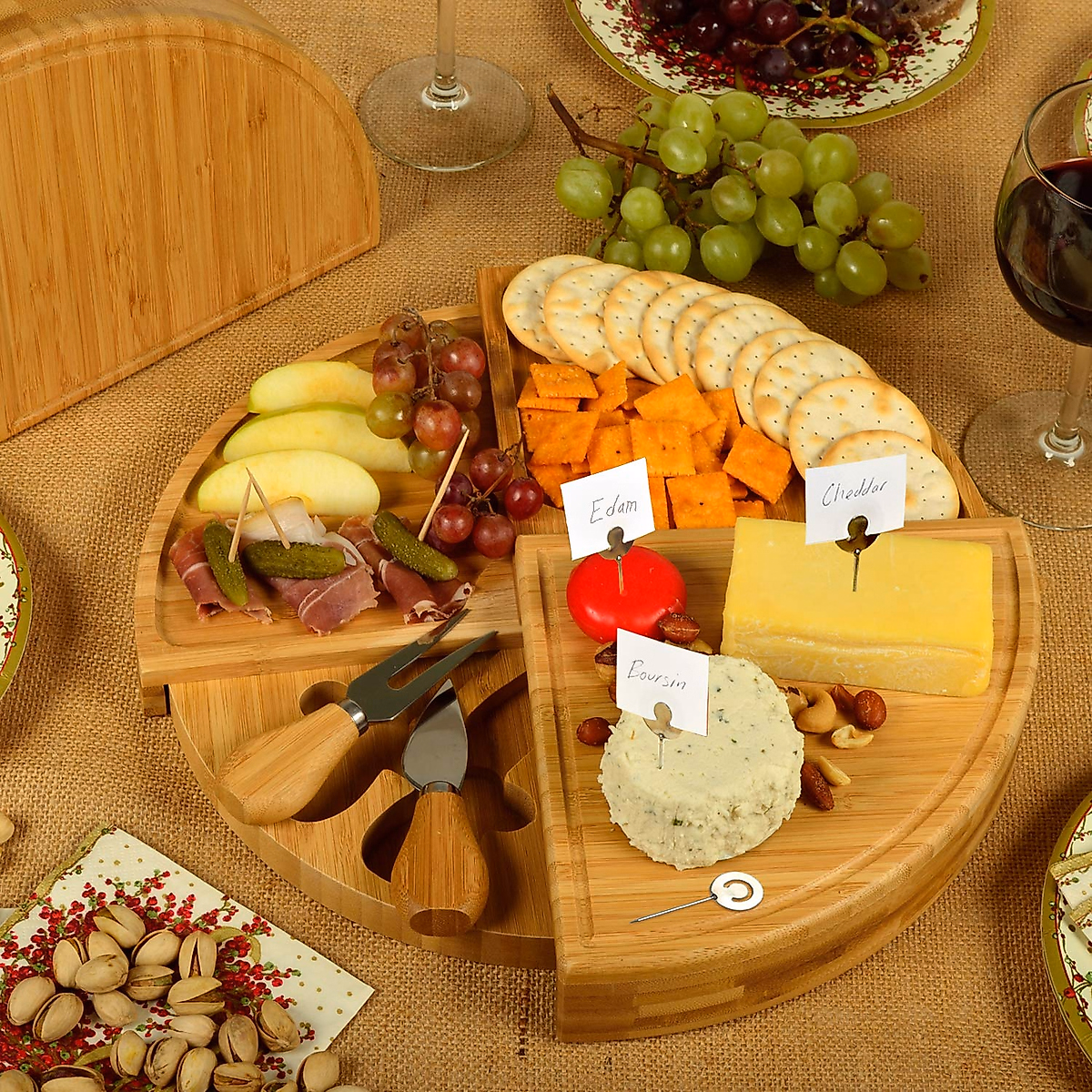 Picnic at Ascot Personalized Engraved Cheese/Charcuterie Board - Innovative Patented Design enables All in One Storage