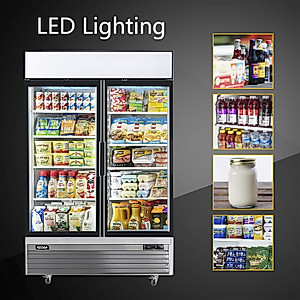 KITMA Two Section Glass Sliding Door Reach-In Refrigerator - Commercial Beverage Refrigerators, Upright Merchandiser Refrigerator, Beverage Cooler with LED Lighting - 48 Cu. Ft