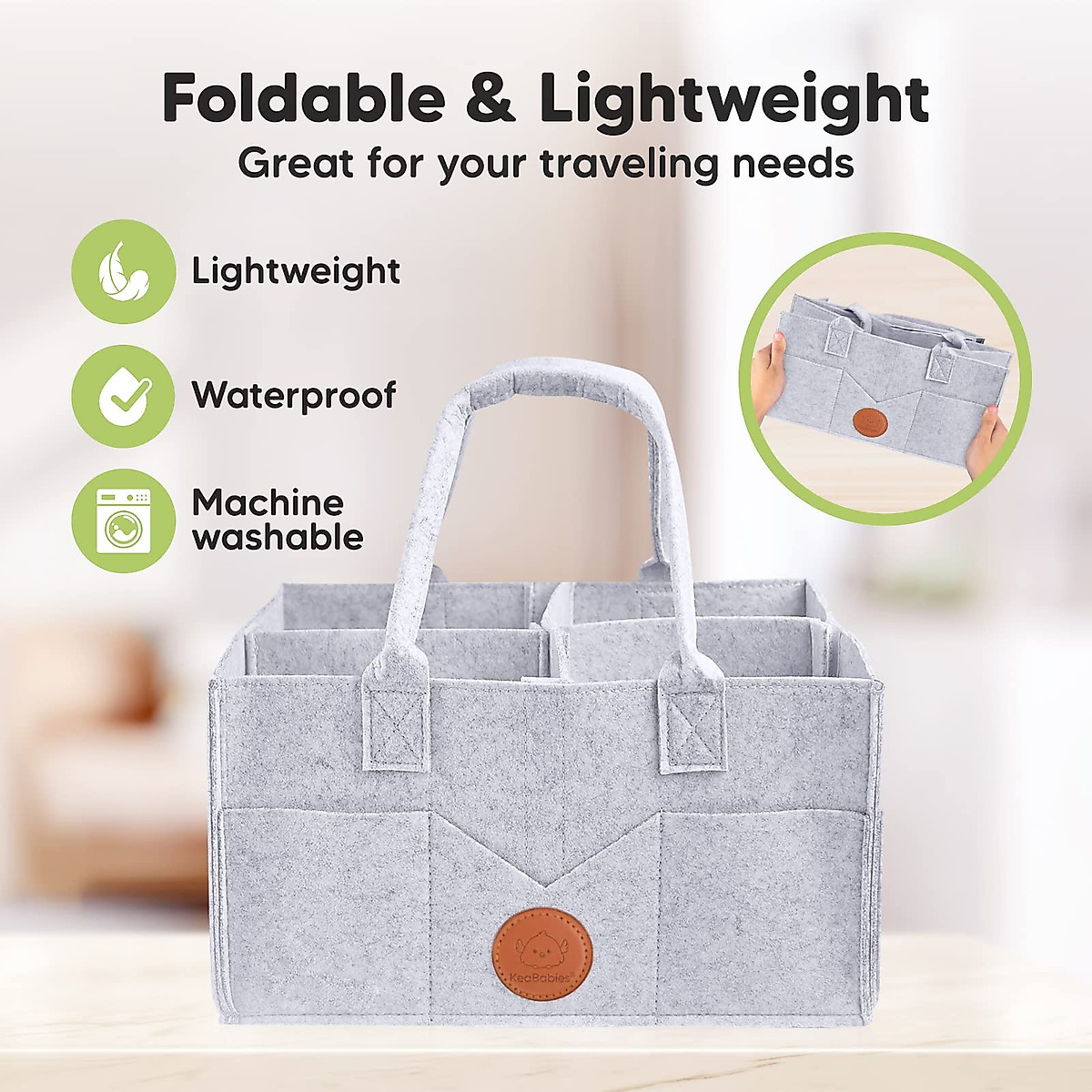 KeaBabies Baby Diaper Caddy Organizer and Portable Diaper Changing Pad - Large Baby Organizer - Waterproof Foldable Baby Changing Mat - Diaper Organizer For Changing Table - Travel Diaper Change Mat