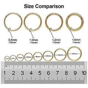 M MOOHAM Gold Nose Ring Hope, 20 Gauge Nose Ring Gold 6mm Surgical Steel 20g Nose Rings Hoop Septum Clicker Cartilage Hoop for Women，Tragus Jewelry Helix Daith Earring Conch Hoop Nose Piercing