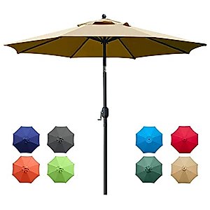 Sunnyglade 9Ft Patio Umbrella Outdoor Table Umbrella with 8 Sturdy Ribs (Tan)