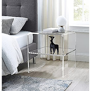 ONELUX 1626 Acrylic Bedside nightstand with Additional Shelf,Lucite Occasional Sofa Tables