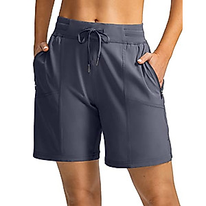 Soothfeel Women's Hiking Cargo Shorts with 4 Pockets 7 Inch Long Quick Dry Athletic Golf Shorts for Women Casual Summer (Grey, X-Small)
