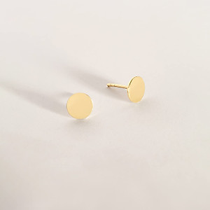 14k Yellow Gold Round Disc Stud Earrings | 14k Solid Gold Simple Round Stud Earrings for Women | Delicate Gold Earrings for Women | Women's 14k Gold Jewelry | Gift for Birthday