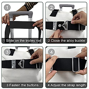 2-in-1 Luggage Straps for Carry On, Tuegher Elastic Add a Bag Bands, Hand-Free Luggage Bungee, Adjustable and Portable Belt with Alloy Buckles for Second Bag, Tote, Secure Suicase (Black)