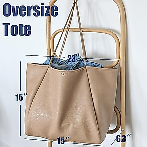 HOXIS Oversize Vegan Leather Tote Women Weekender Bag Shopper Handbag Travel Purse (Nude)