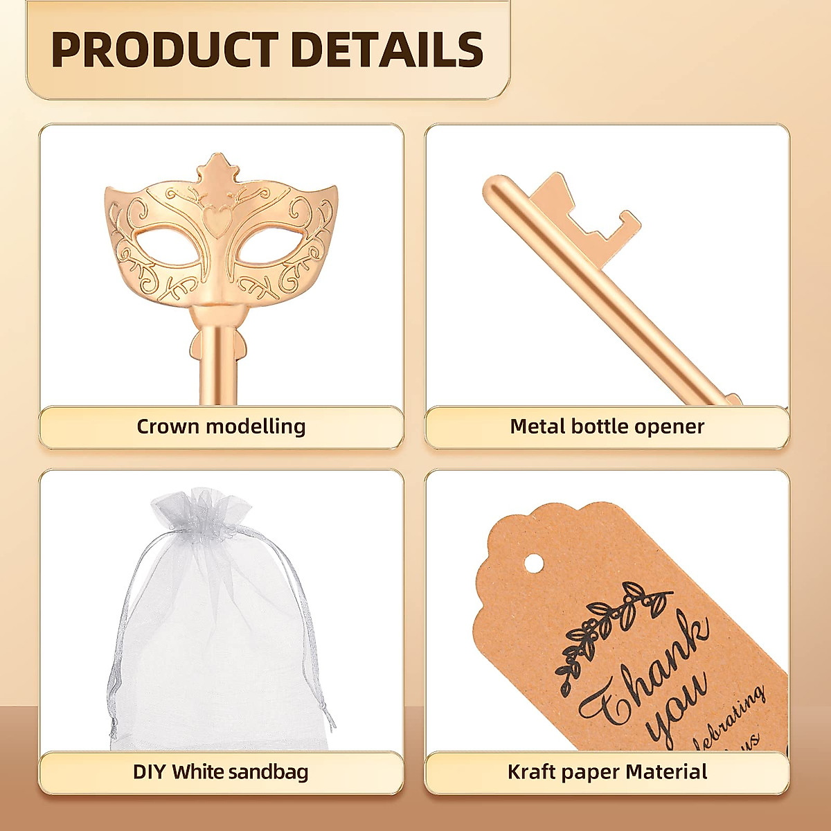 YKLIGTN 24Pieces Mask Design Bottle Openers for Masquerade Mask Party, Wedding Favors，Bridal Shower Party Decorations,Baby Shower /Birthday Souvenirs or Gifts for Guests Bulk with Gift Bags