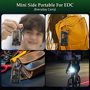 Hisim Mini Powerful Keychain Bright 1000 Lumens EDC Flashlight with 14 Lighting Modes, 365NM UV Light COB Side Light IPX4 Pocket Tail Magnet Buzzer Alarm Rechargeable Flashlight Black