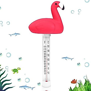 Floating Pool Thermometer, Large Display with String Easy to Read, Shatter Resistant, for Outdoor & Indoor Swimming Pools, Spas, Hot Tubs & Aquariums (Flamingo)