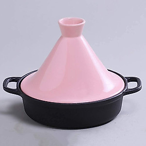 NESKX Ceramic Cooking Pot Casserole Dishes with Lids Cast Iron Tagine Pot 20Cm,Tajine Cooking Pot with Enameled Cast Iron Base and Cone-Shaped Lid Lead Free Stew Casserole Slow Cooker,Pink Cassero