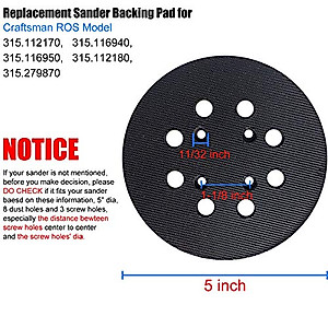 5" Hook and Loop Replacement Sander Pad for Craftsman 315 Model Random Orbit Sander